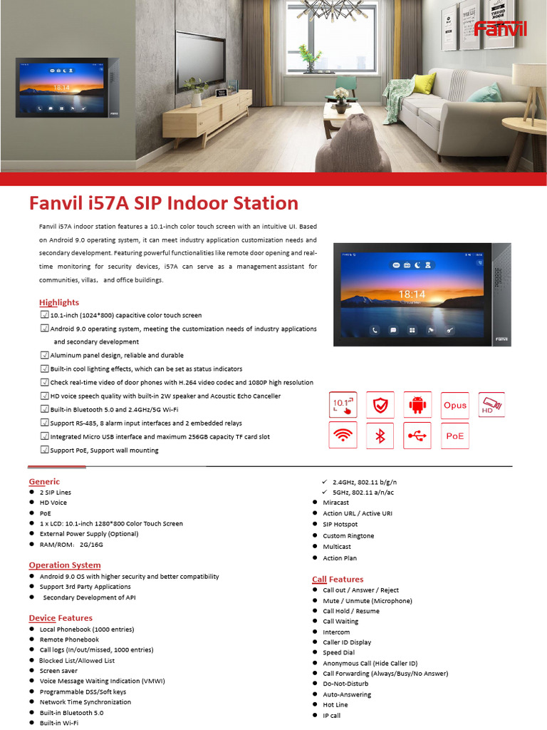 Fanvil i57A-V1 Datasheet | PDF | Session Initiation Protocol | Data Transmission