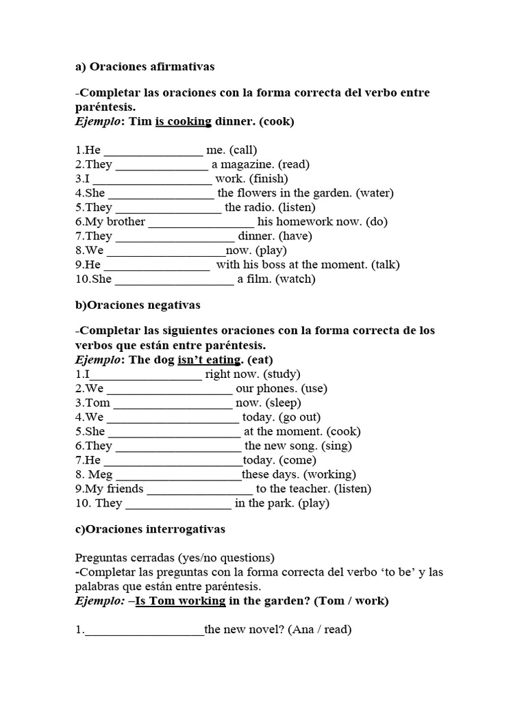 ejercicios present continuous | PDF