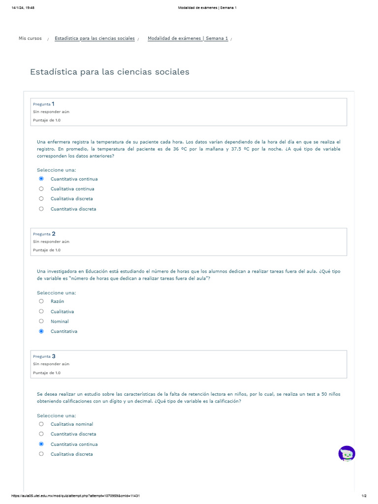 Modalidad de Exámenes - Semana 1 Estadisticas para Las Ciencias ...