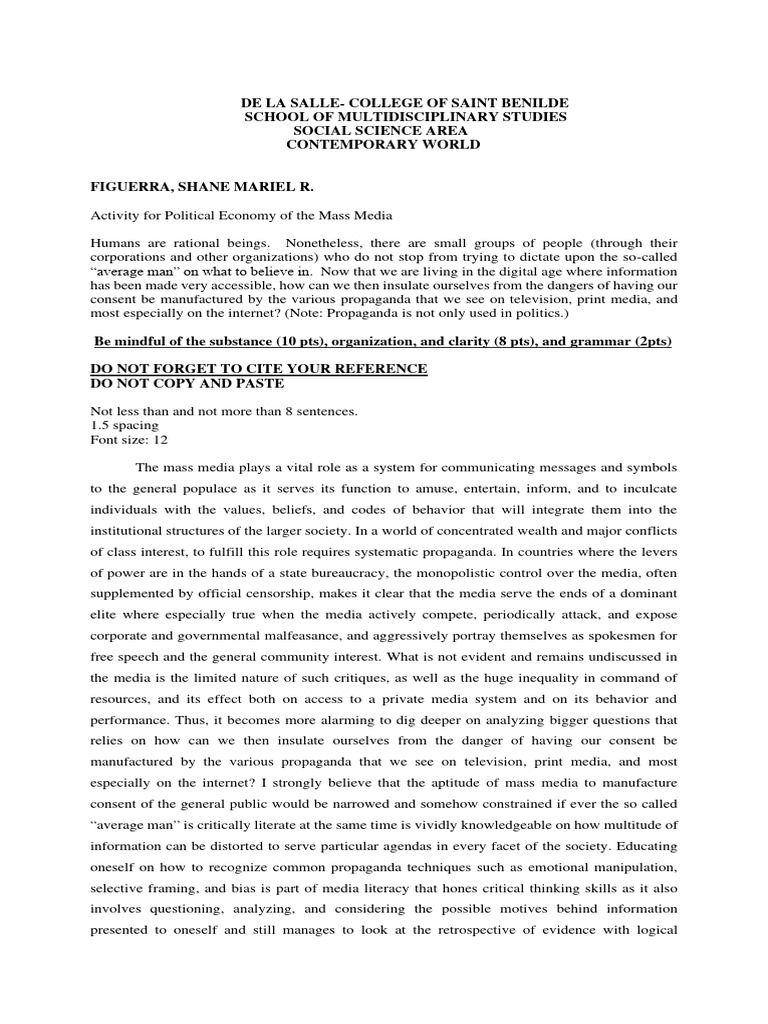 Conworld-Activity For Globalization and Media | PDF | Propaganda | Mass Media