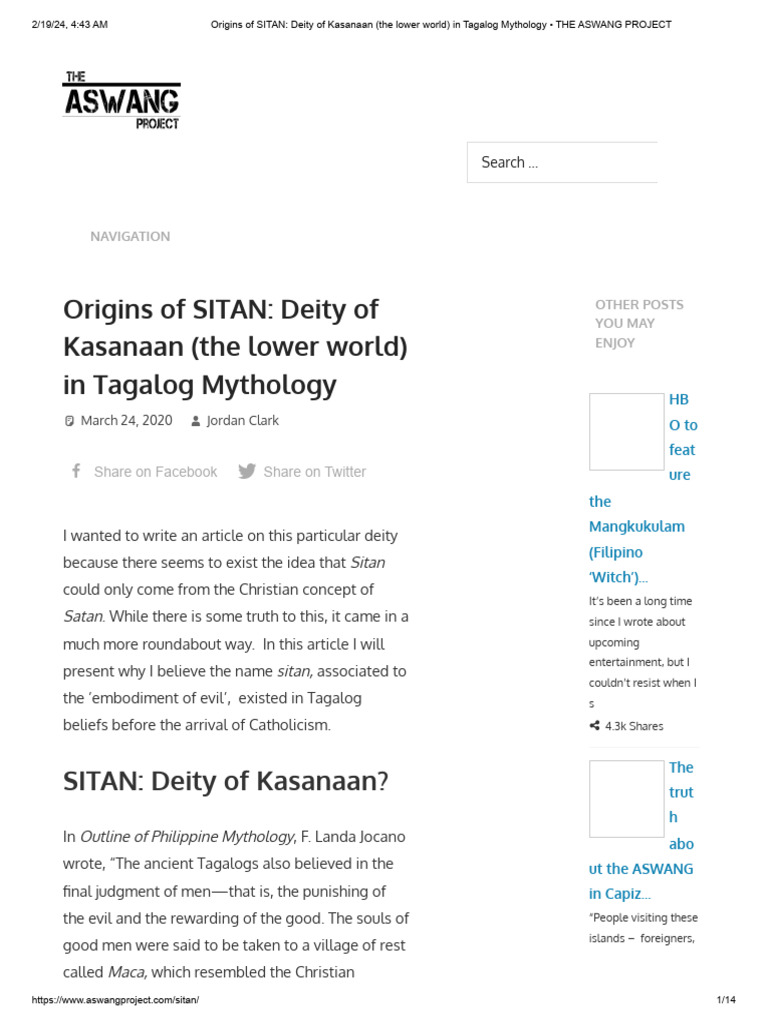 Origins of SITAN - Deity of Kasanaan (The Lower World) in Tagalog ...