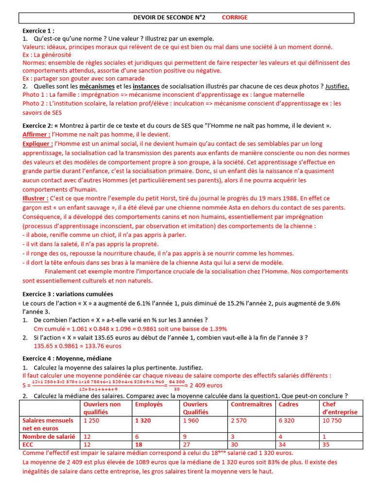 Devoir de Seconde N 1 - Corrige | PDF | Socialisation | Chiens