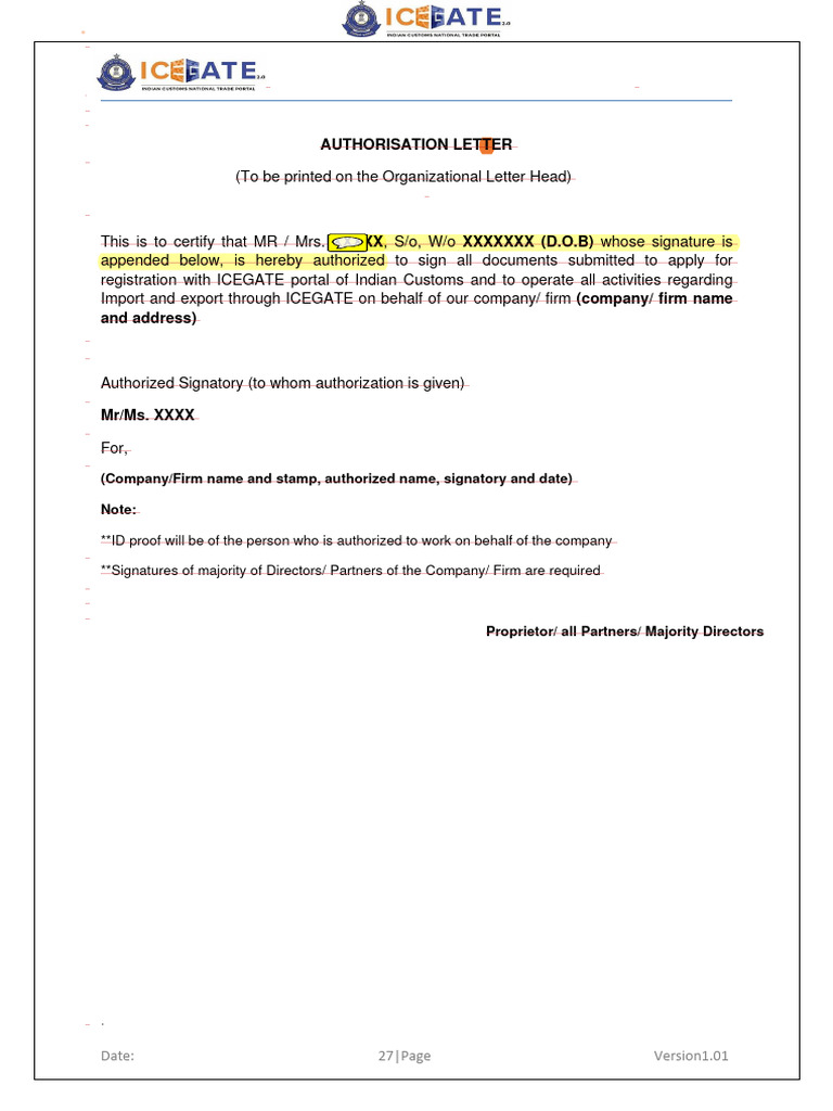 Authorisation Letter New Format Icegate Ad Code | PDF