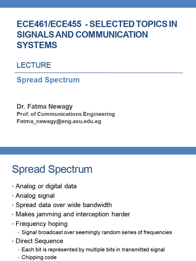 Lecture 7 - Spread Spectrum | PDF | Physical Layer Protocols | Telecommunications Engineering