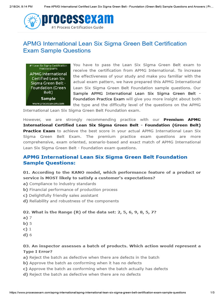 APMG Lean Six Sigma Green Belt Exam Guide | PDF | Six Sigma | Statistics