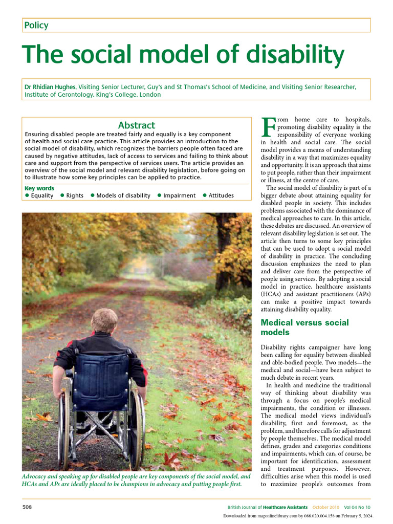 Hughes 2013 The Social Model of Disability | PDF | Disability | Social ...