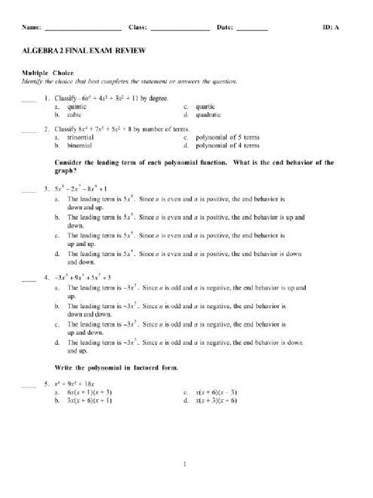 Algebra 2 Final Exam Review Quia | PDF
