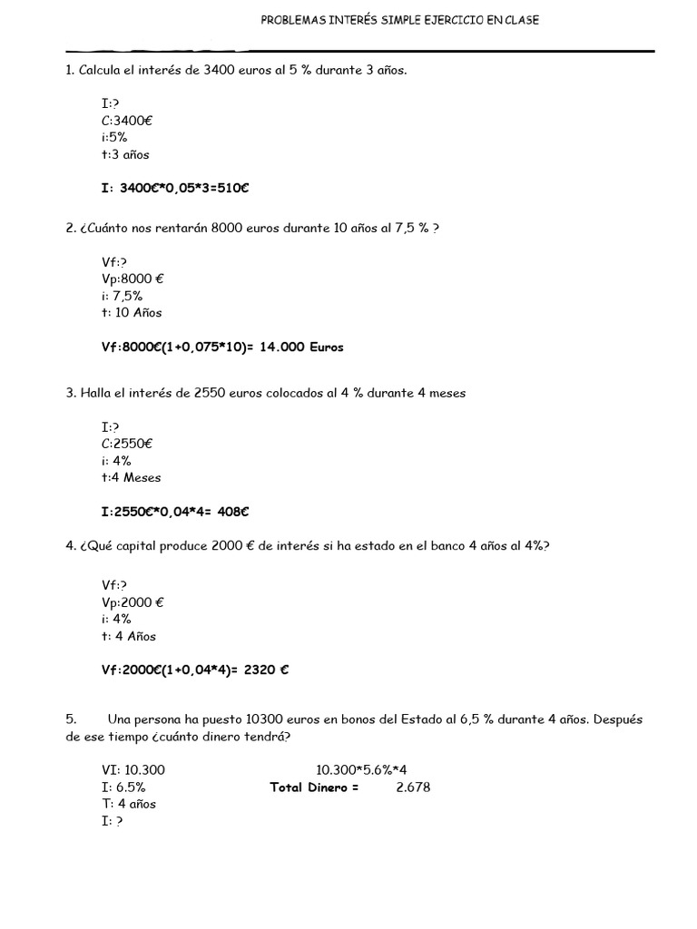 Ejercicios Interã©s Simple - Electiva | PDF