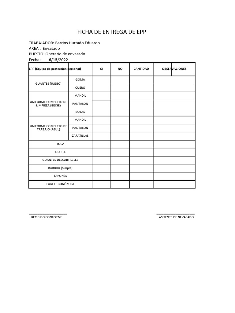 Ficha de Entrga EPPS | PDF