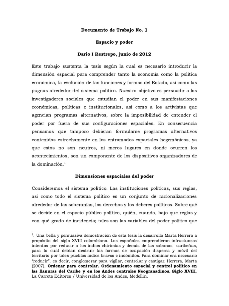 Espacio y Poder. Dario Restrepo | PDF | Inflación | Colombia