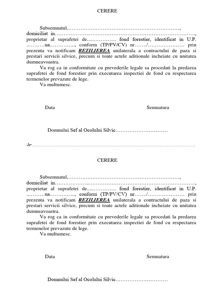 Cerere Reziliere Contract | PDF
