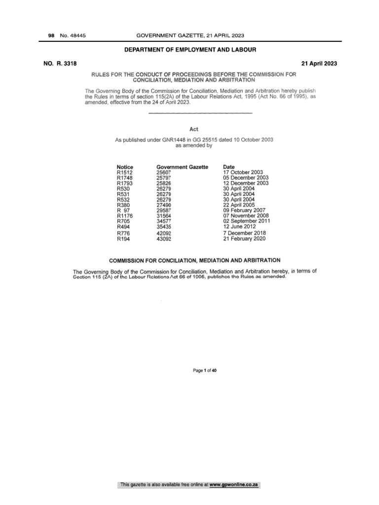 CCMA Rules - Effective 24 April 2023 | PDF
