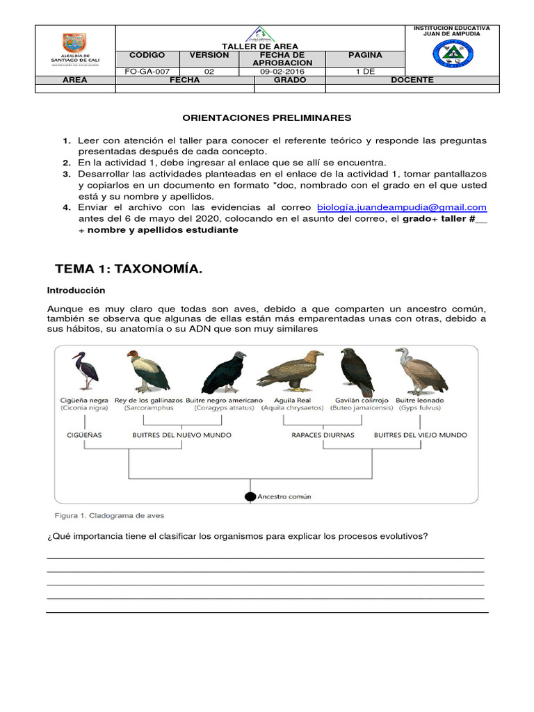 TALLER CN.9° Taxonomia | PDF | Especies | Taxonomía (biología)