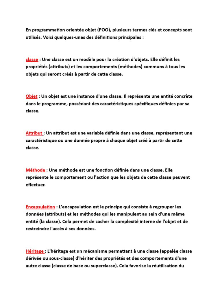 Les Définitions POO | PDF