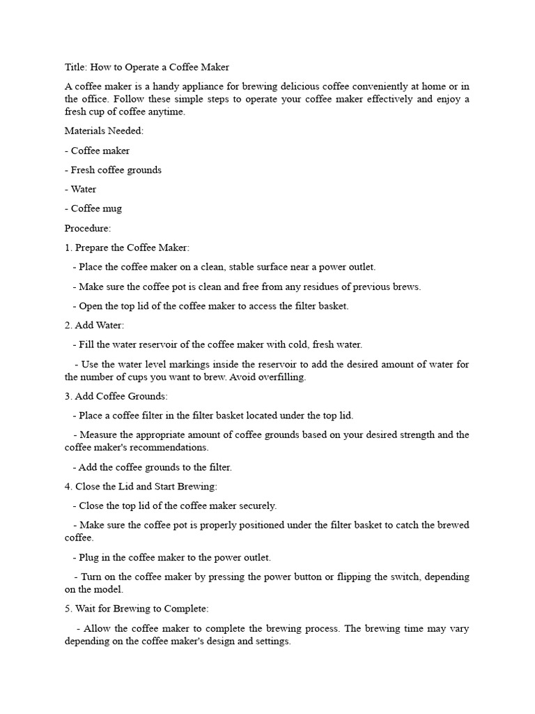 Procedure 1 | PDF | Coffee | Food And Drink Preparation