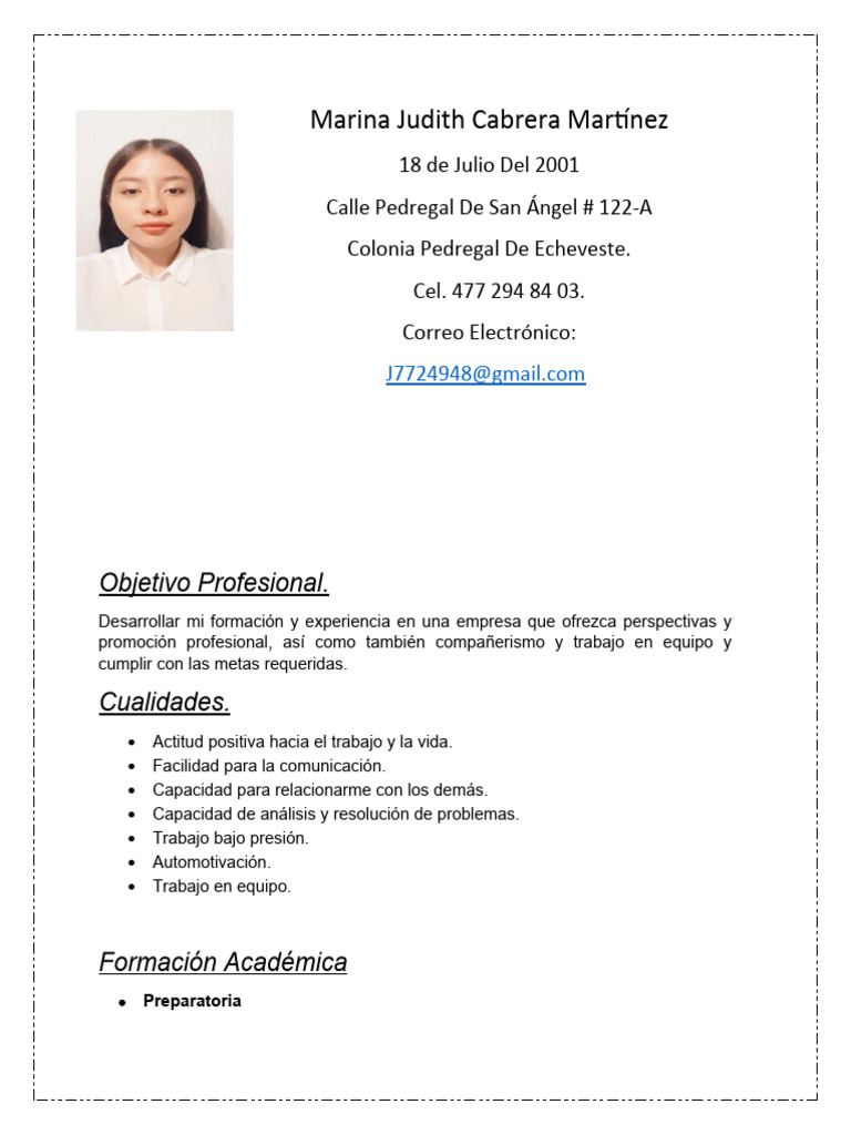 Currículum de Marina Cabrera Martínez | PDF | Crecimiento personal y profesional