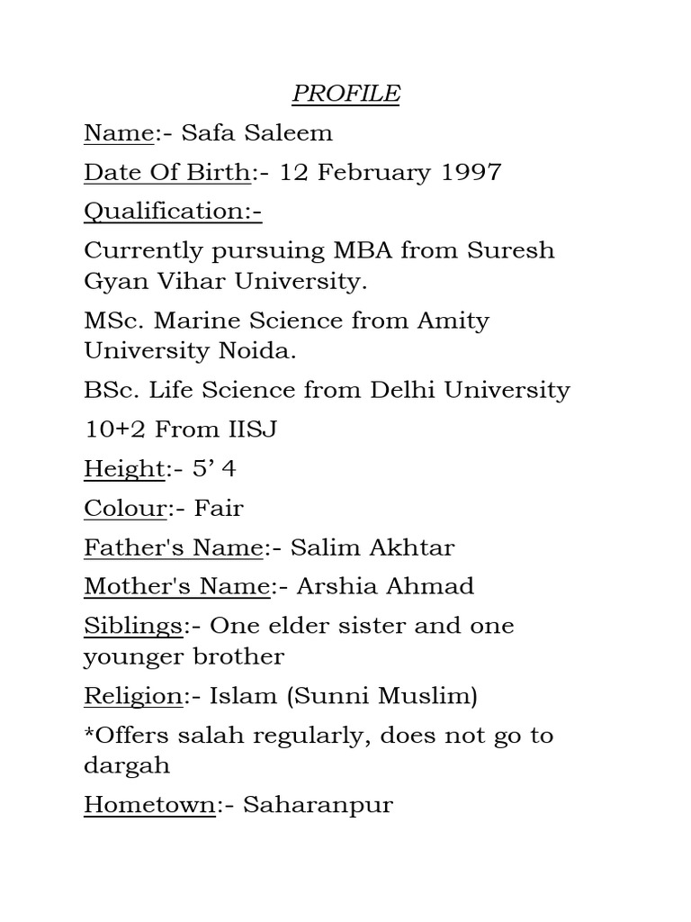Safa Profile | PDF