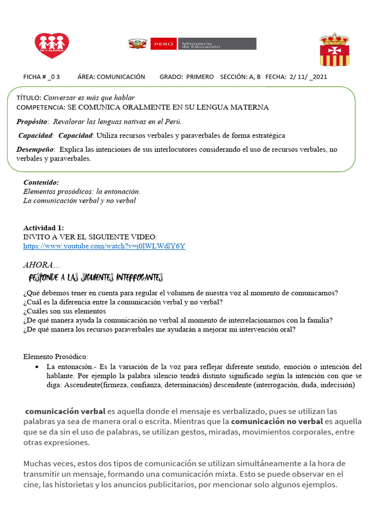 03 FICHA de Aprendizaje Unid 4 Comu Primero | PDF
