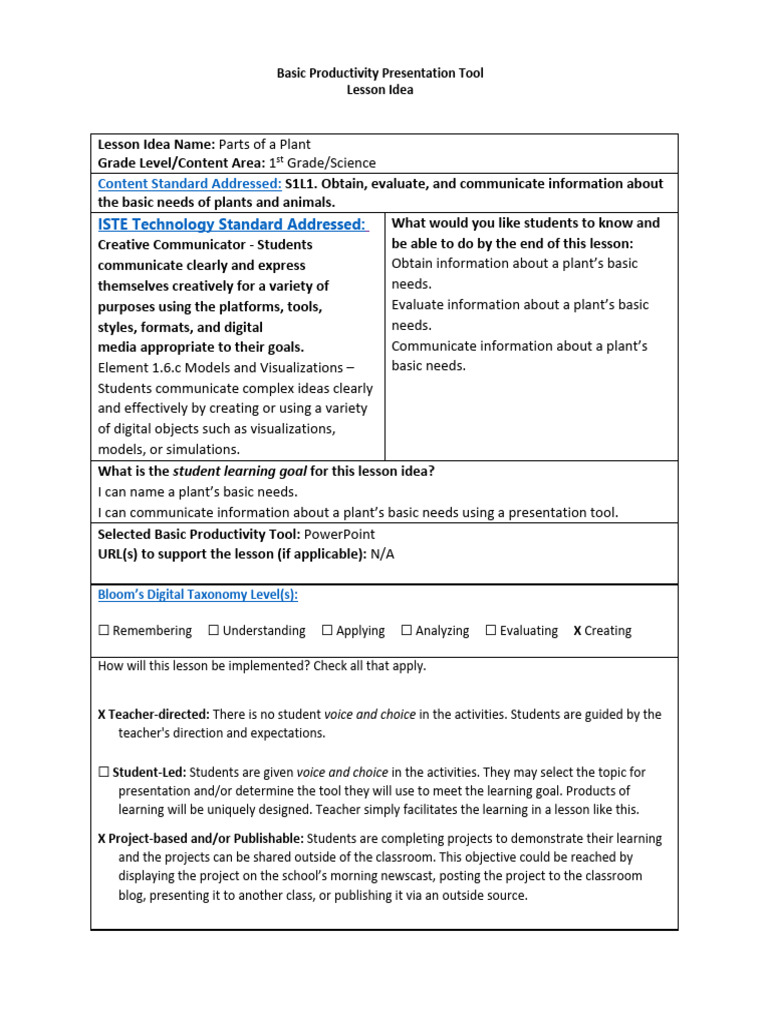Bpts Basic Productivity Tools Lesson Idea Template | PDF | Information | Learning