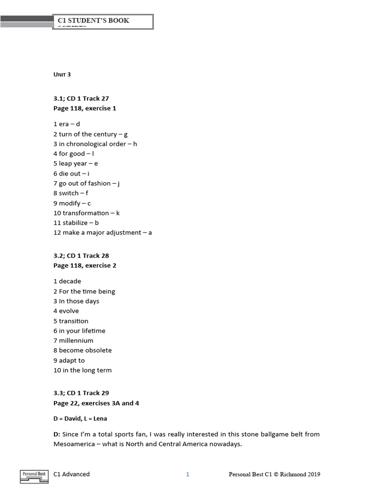 PB AmE C1 SB Audioscripts U3 | PDF | Egyptian Hieroglyphs | Foods