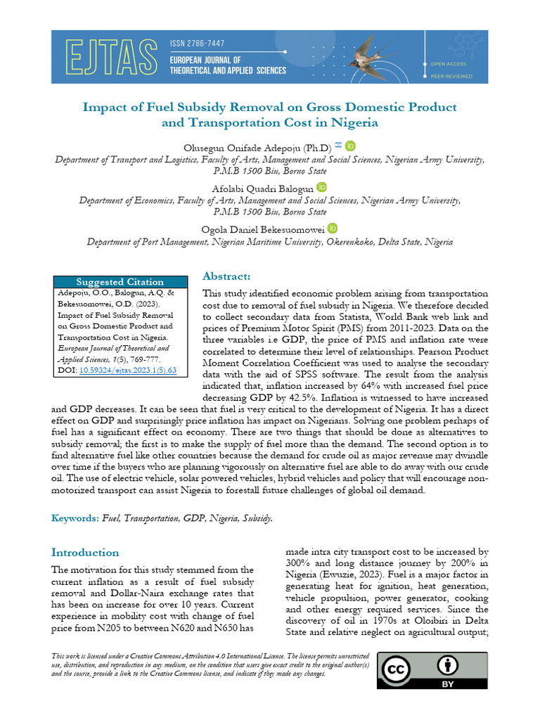Impact of Fuel Subsidy Removal On Gross | PDF | Cost Of Living | Petroleum