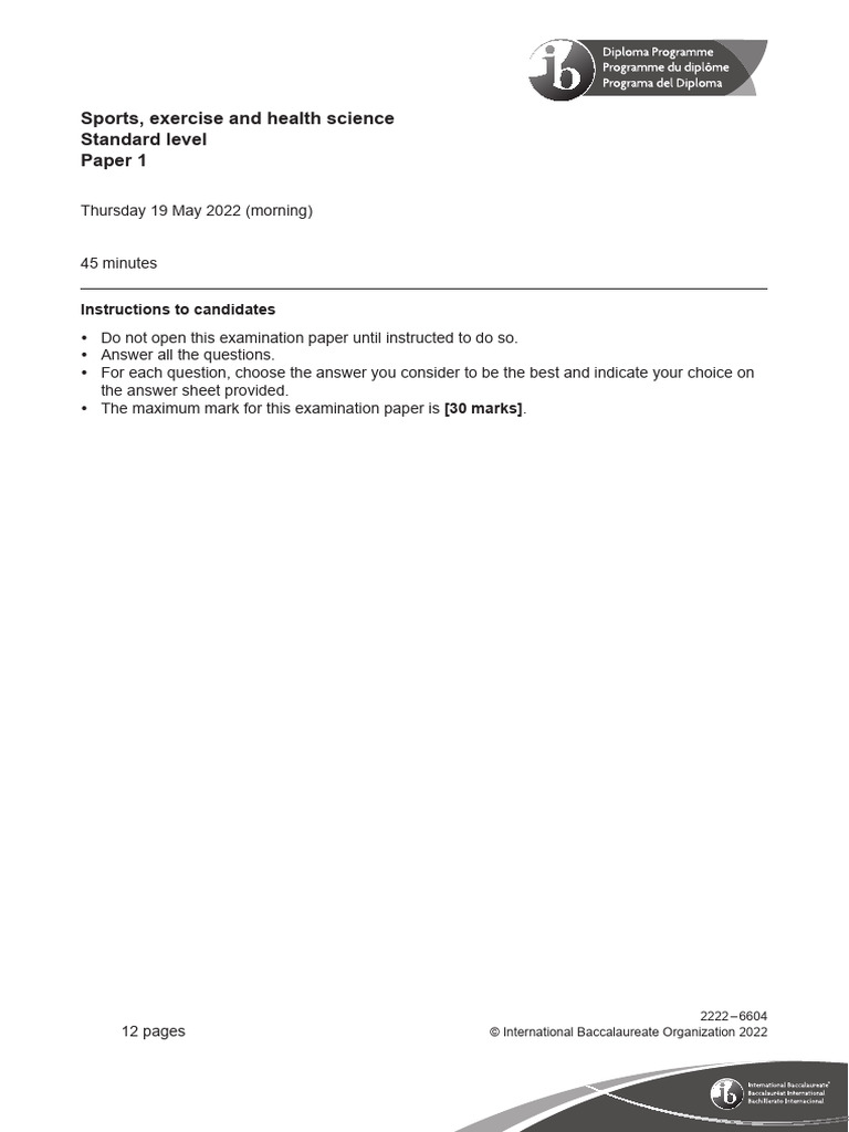 SEHS May - 2022 - SL P1 - Exam Only | PDF | Heart | Muscle Contraction
