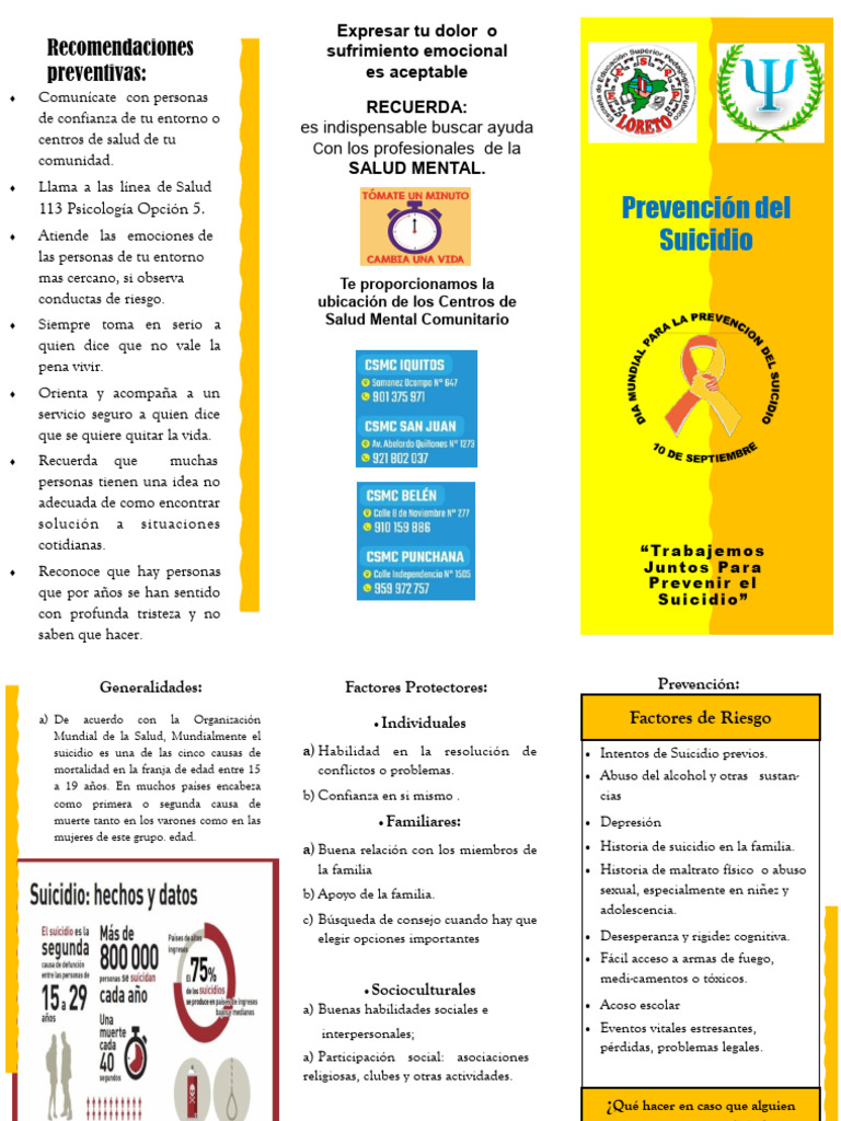 Triptico Suicidio Sede Pedagogico Loreto | PDF | Suicidio | Salud mental