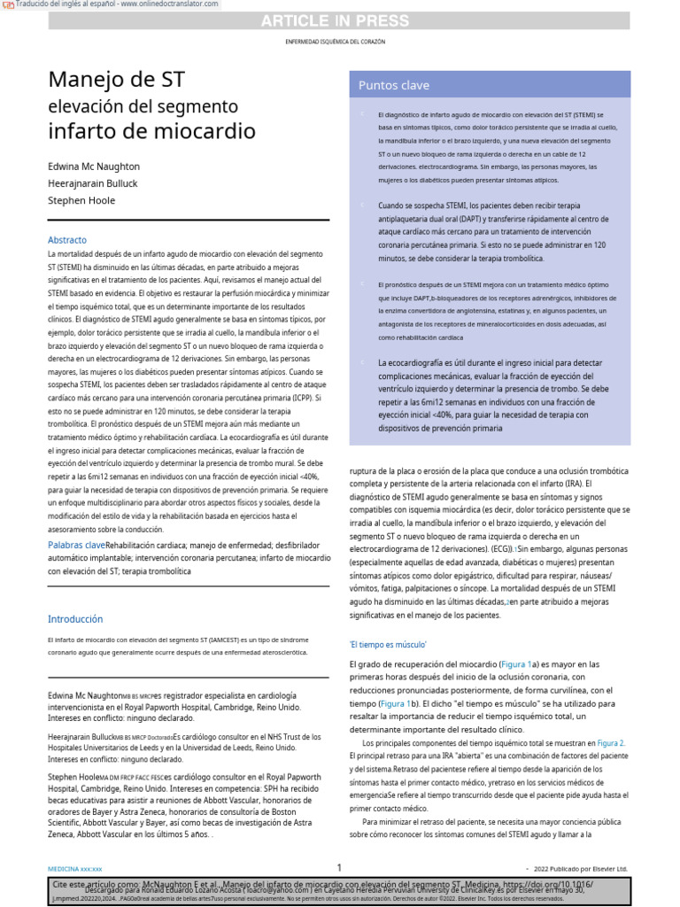 Manejo de ST EN IAM | PDF | Infarto de miocardio | Enfermedades y ...