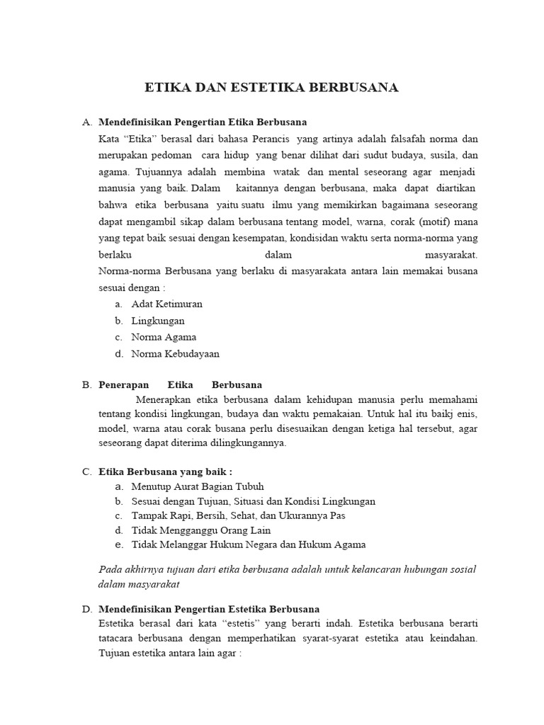 Etika Dan Estetika Berbusana | PDF | Sains & Matematika