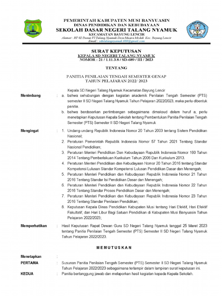 SK PTS Genap 2022 2023 | PDF