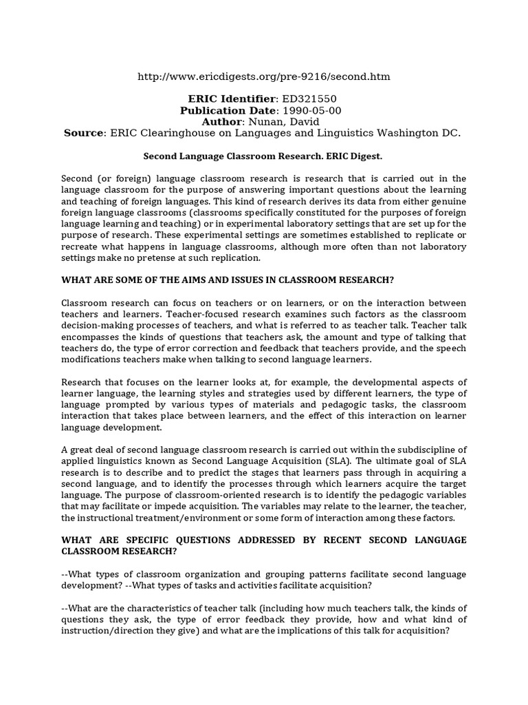 Second Language Classroom Insights | PDF