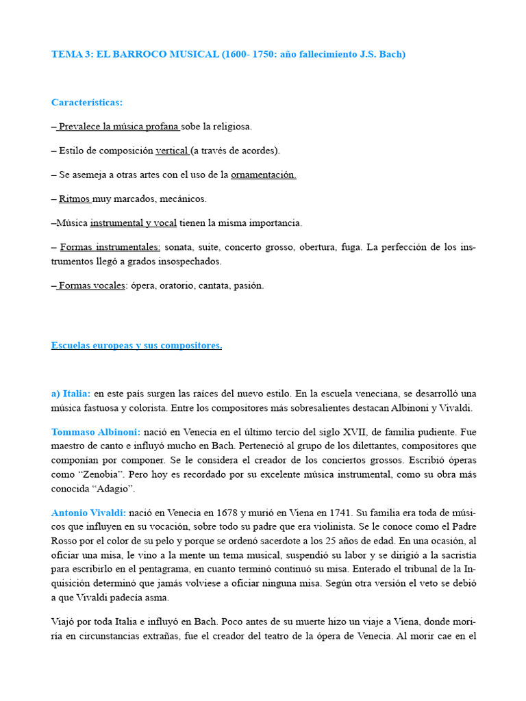 TEMA 3 - EL BARROCO MUSICAL | PDF | Johann Sebastian Bach | Musica barroca