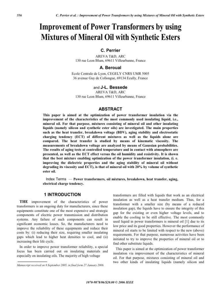Improvement of Power Transformers by Using Mixtures of Mineral Oil With ...
