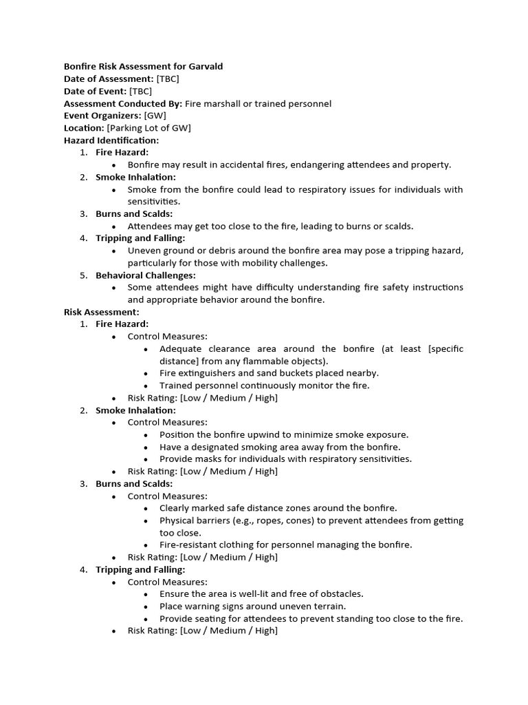 Bonfire Risk Assessment - DRAFT | Download Free PDF | Fire Safety ...