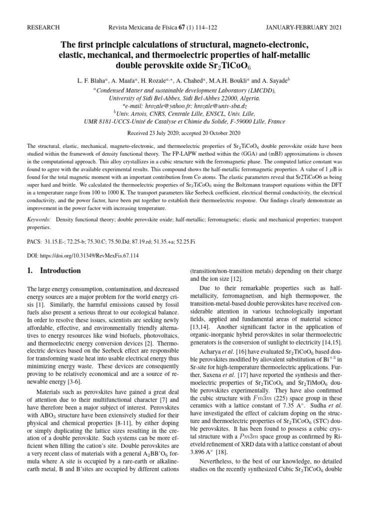 Sr2TiCoO6 Double Perovskite Properties | PDF | Young's Modulus ...