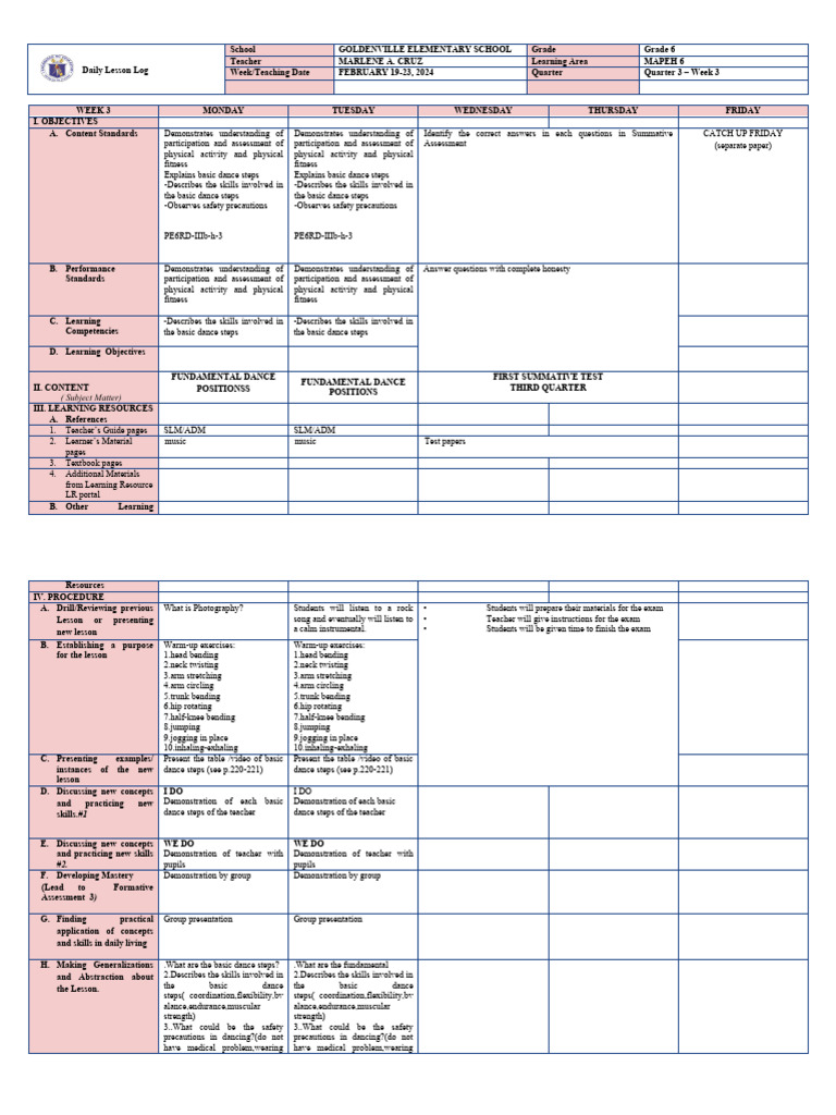 DLL - Mapeh - Q3 - W4 Pe | PDF DLL - Mapeh - Q3 - W4 Pe | PDF