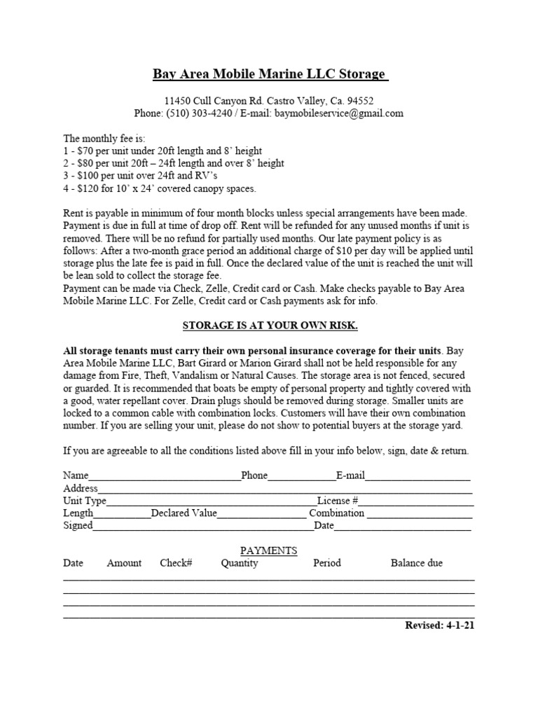 BAMM Storage Yard Contract | PDF | Credit Card | Fee