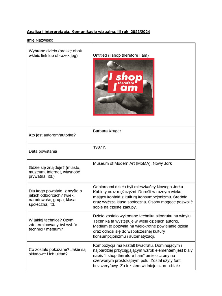 Barbara Kruger I Shop Therefore I Am | PDF