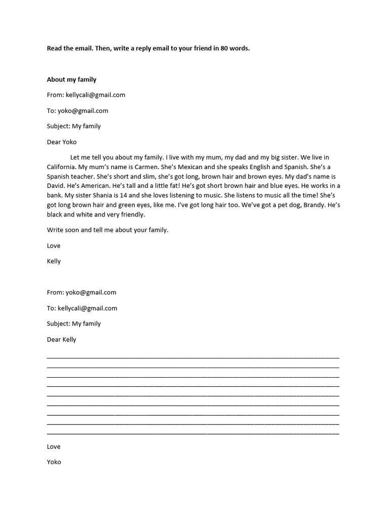 Email Reply: About My Family | PDF | Language Arts & Discipline ...
