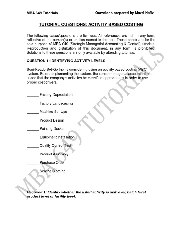 MBA Activity Based Costing | PDF | Business | Business Economics