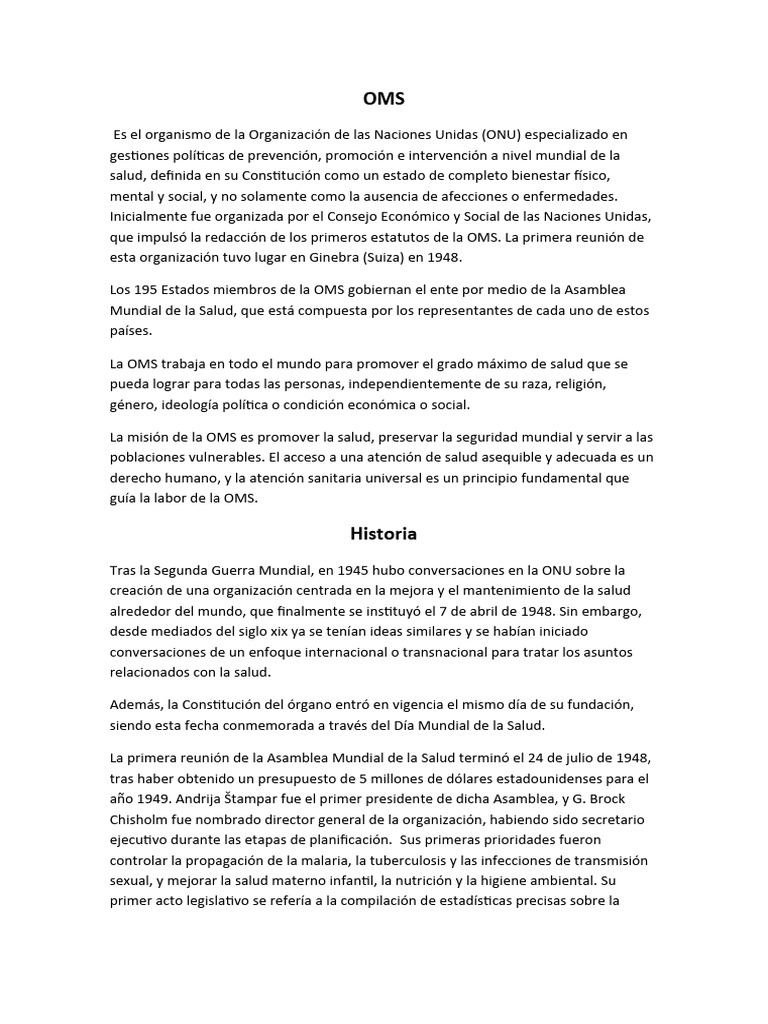 OMS y OPS | PDF | Organización Mundial de la Salud | Organización ...