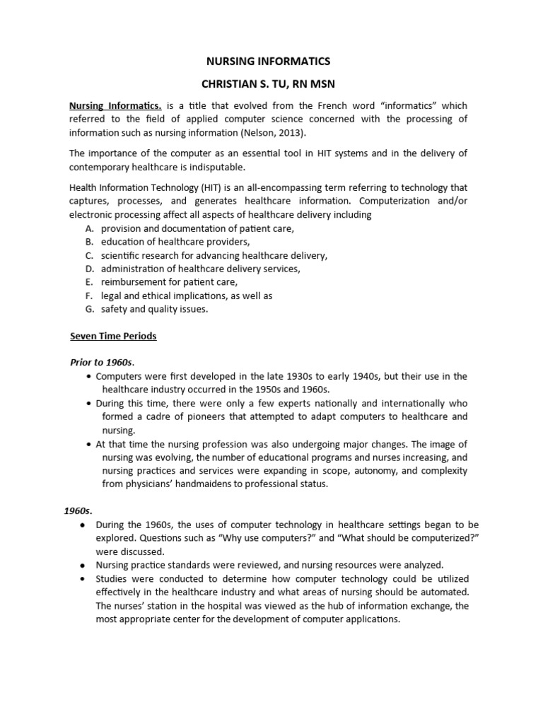 NURSING INFORMATICS Updated | PDF | Health Informatics | Health Care