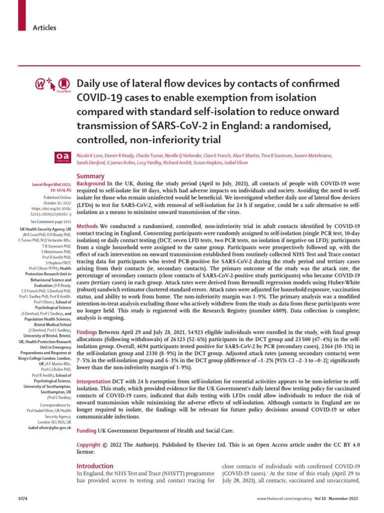 Daily Use of Lateral Flow Devices by Contacts of C | PDF | Health ...