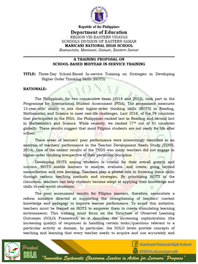 2024 - INSET - Training Matrix | PDF | Learning | Teachers