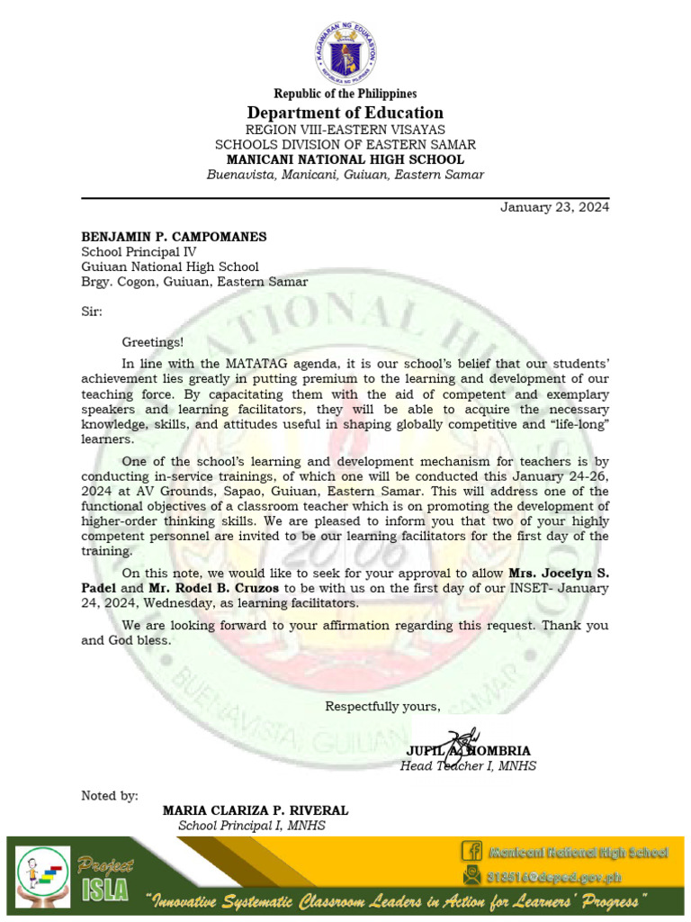 2024_INSET_Communication Letter | PDF