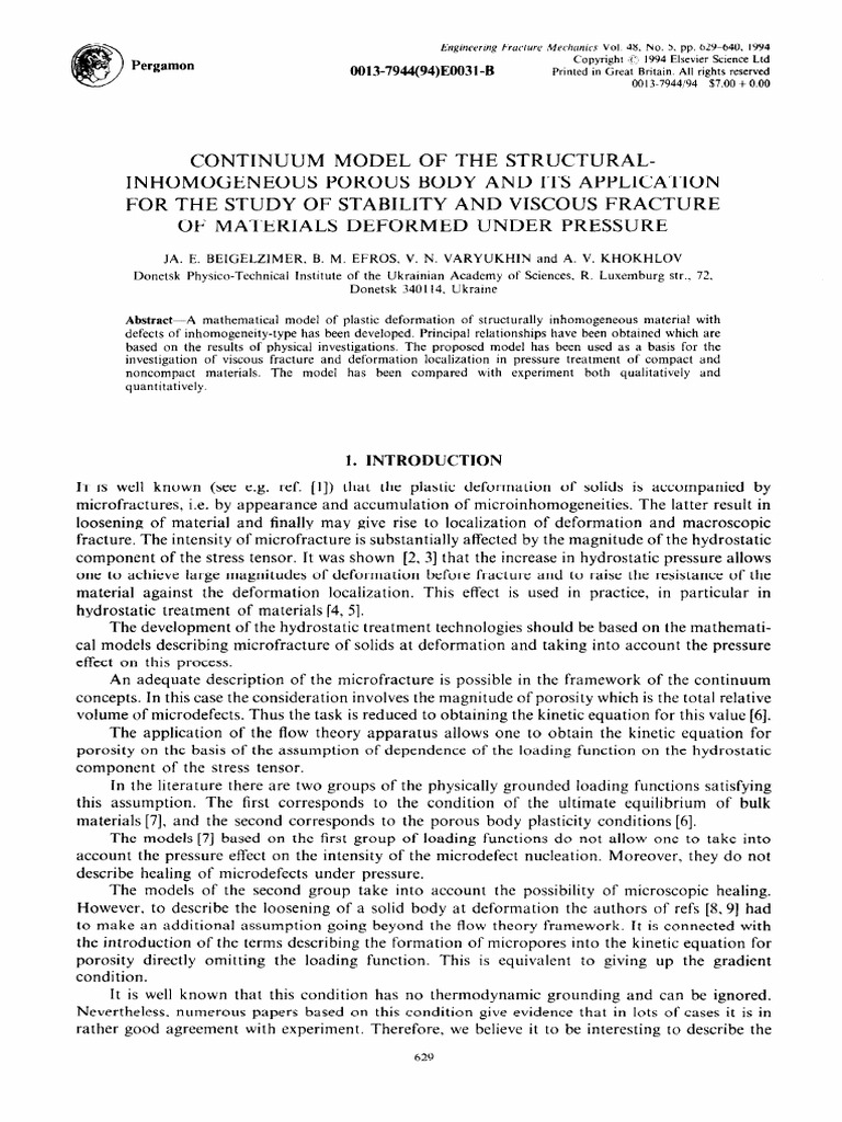 Beigelzimer (1994) Continuum Model of The Structural-Inhomogeneous Porous Body and Its ...