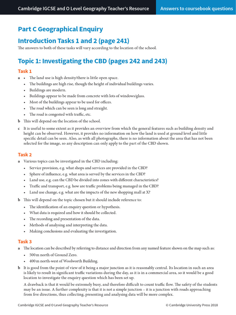 IGCSE-OL Geo CB Answers Part C Geo Enquiry | PDF | Sampling (Statistics) | Wound