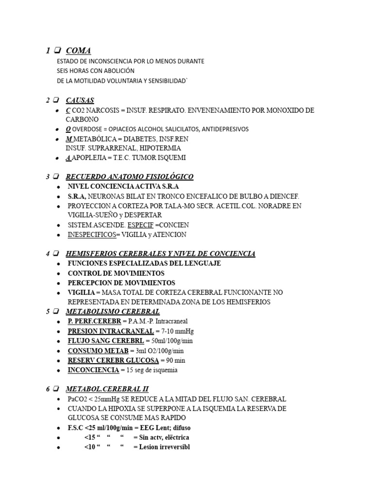 COMA | PDF | Cerebro | Especialidades Medicas