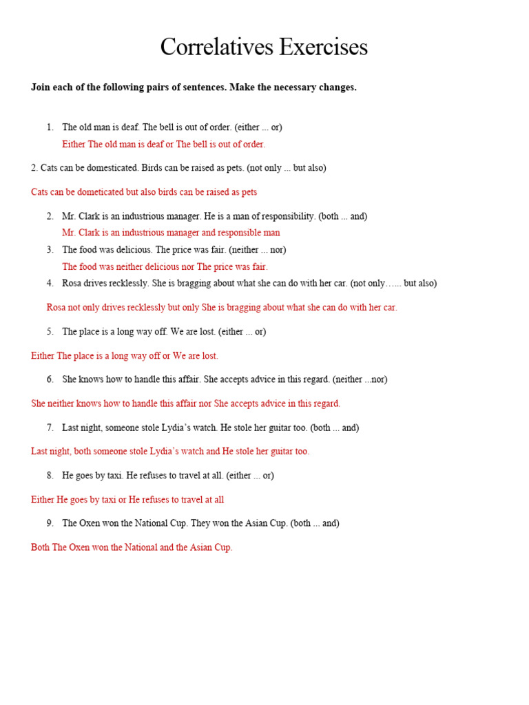 Correlatives Exercises 2 | PDF