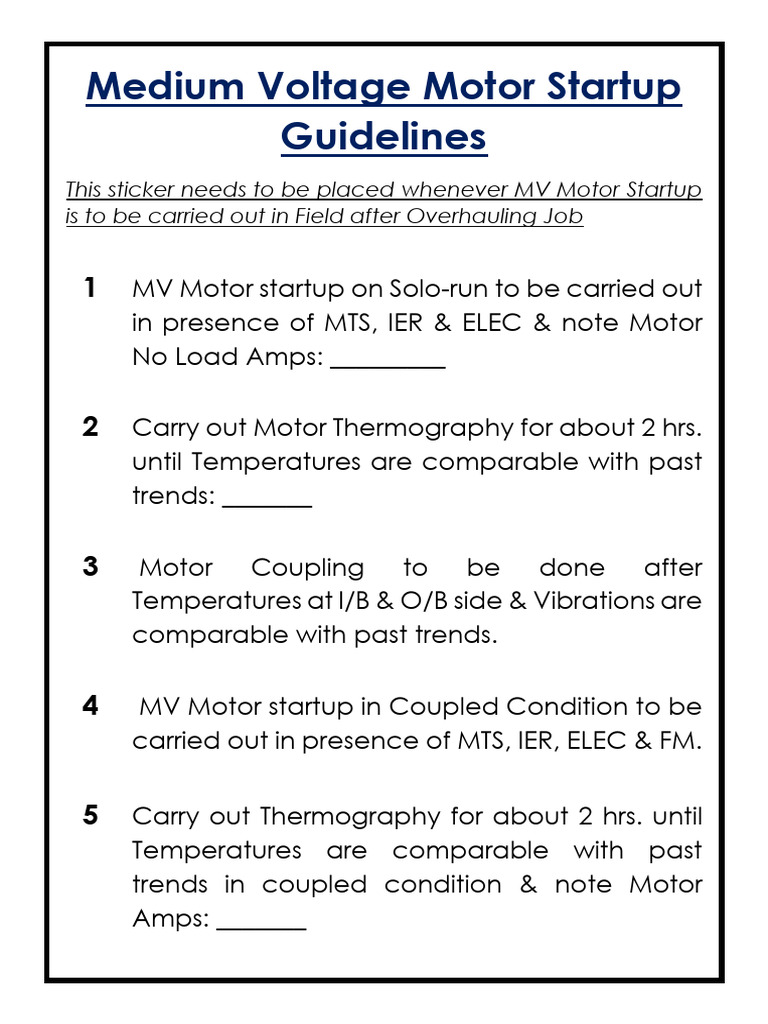 MV Motor Startup Guidelines After Overhaul | PDF